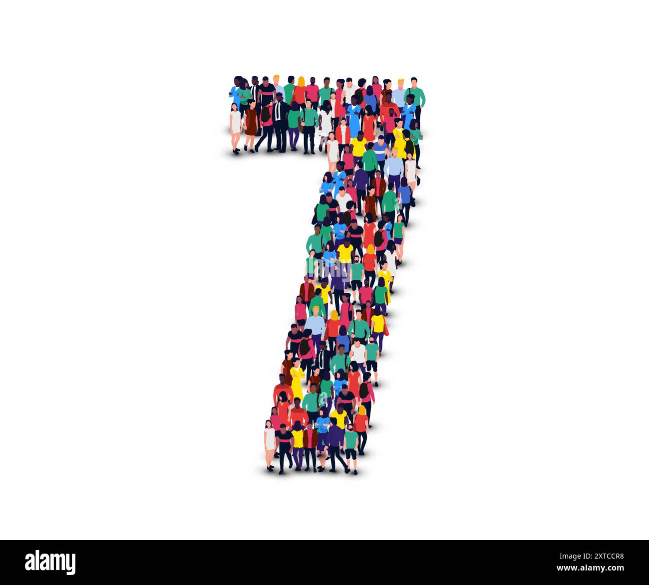 Large group of people in number 7 seven form. Vector illustration Stock ...