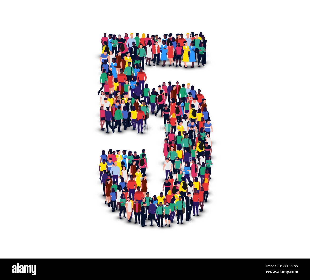 Large group of people in number 5 five form. Vector illustration Stock ...