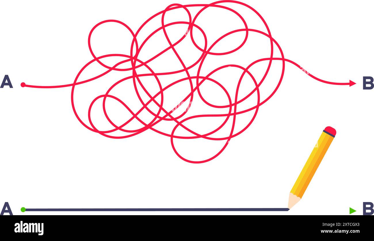 Complex and easy simple way from point A to B vector illustration Stock ...