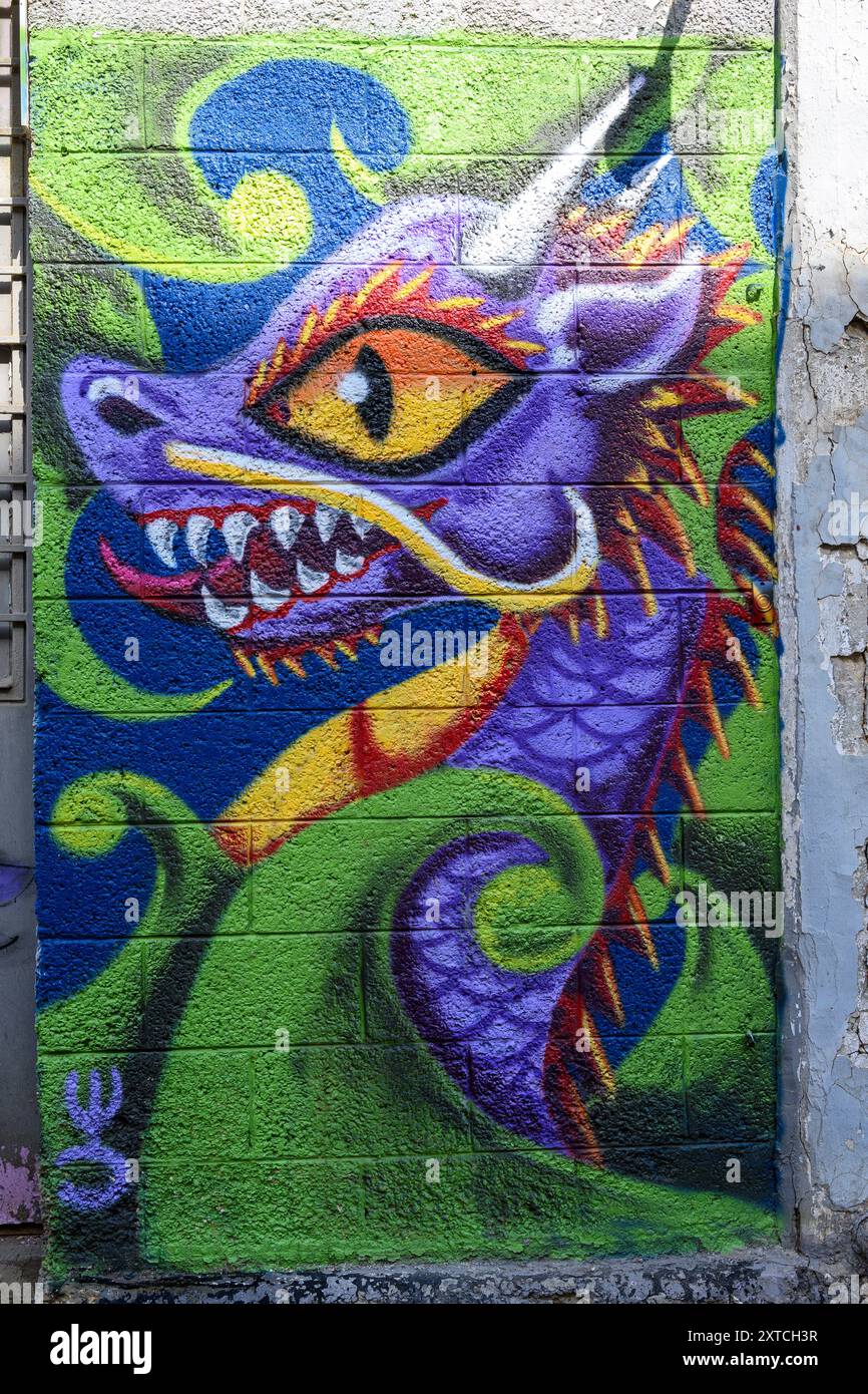 dragon colourful graffiti on a wall in Kiryat Hamelacha neighbourhood ...