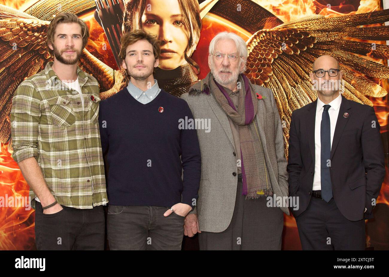 London, UK, November 09, 2014. (L-R) Liam Hemsworth, Sam Claflin ...