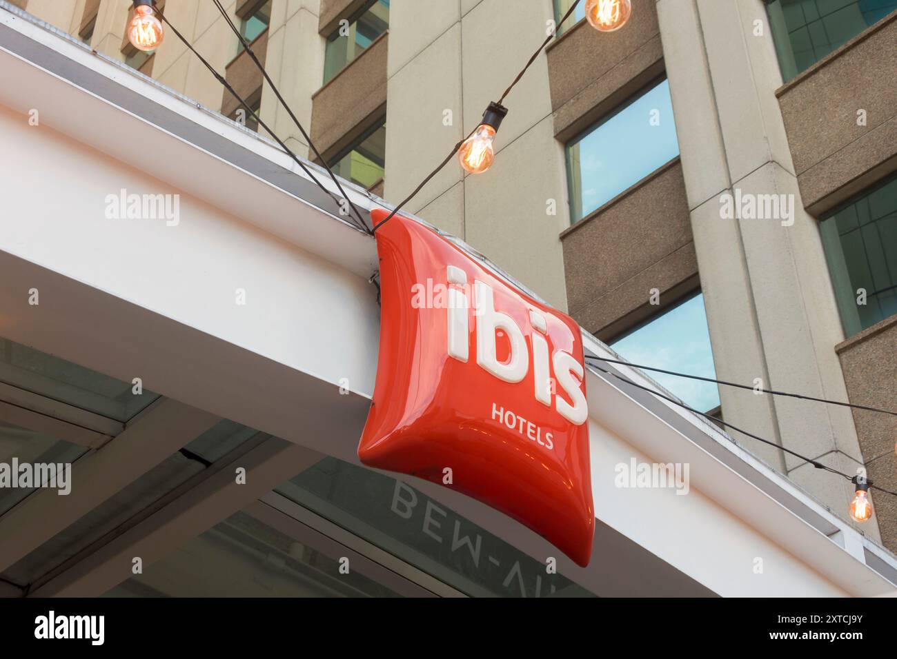 Ibis Hotel Congonhas Airport. Sign with logo and decorative lamps lit ...