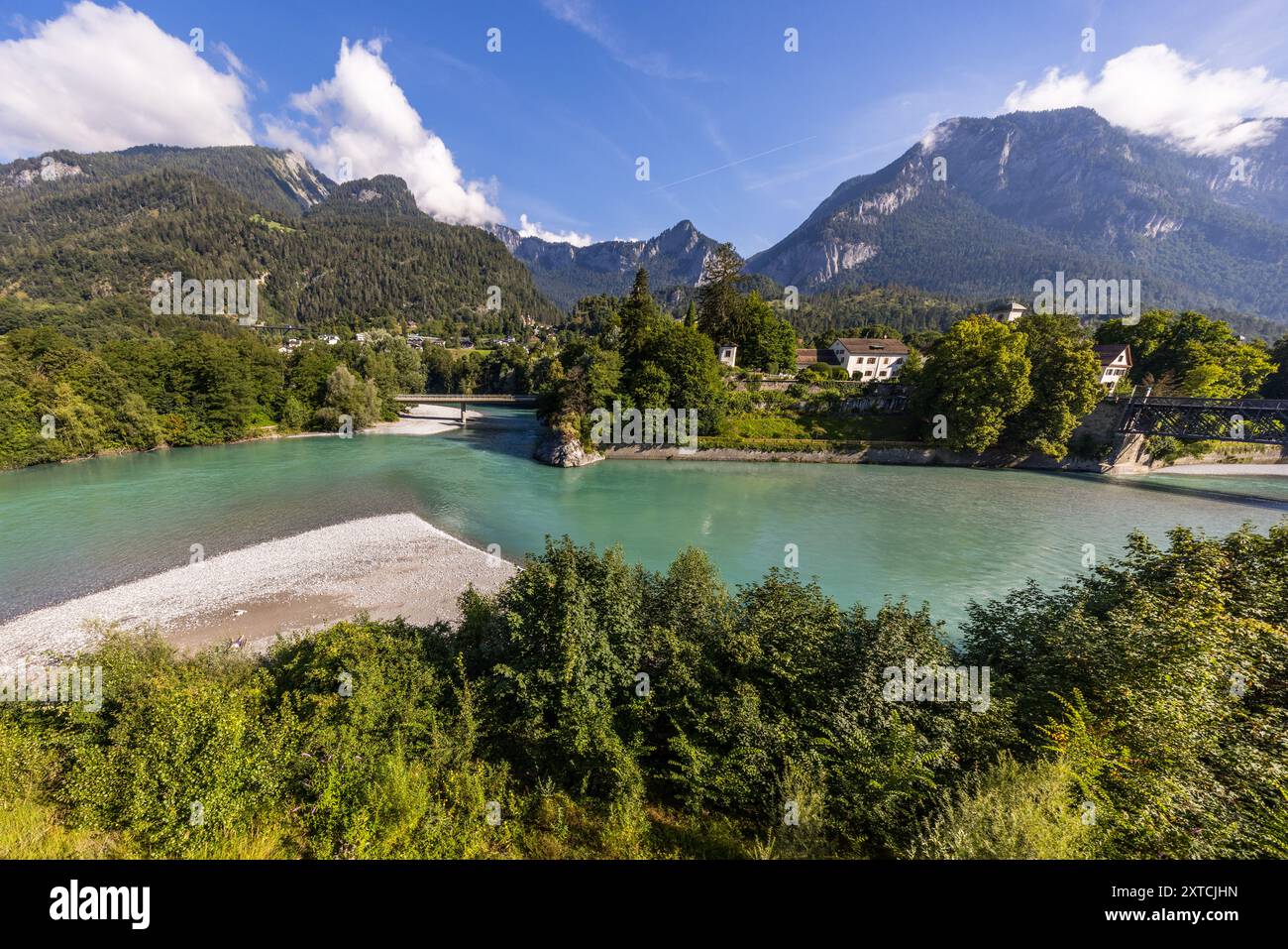 Reichenau in the Swiss canton of Graubünden with Reichenau Castle at ...