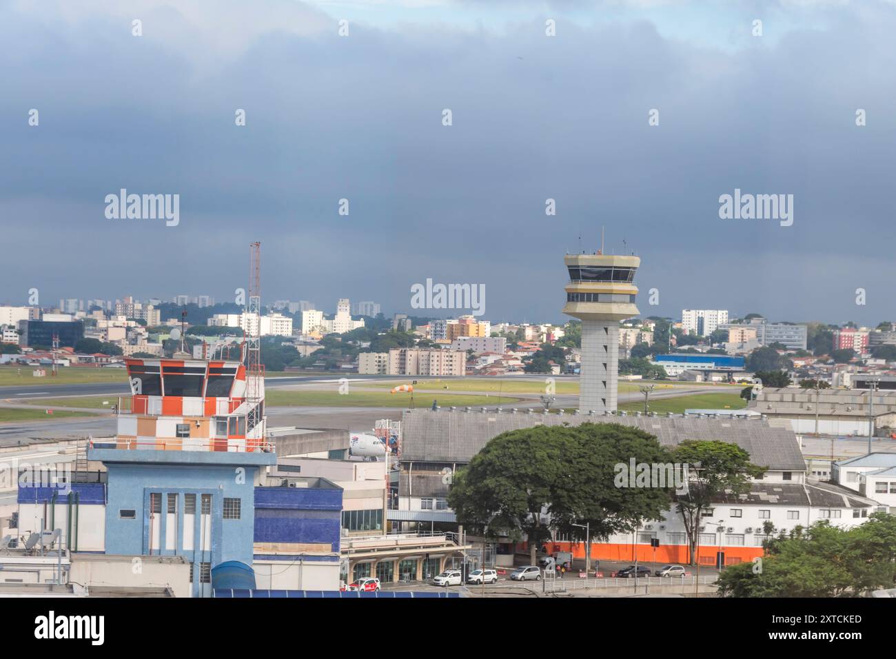 Congonhas Airport, São Paulo, Brazil. Control towers, runway and the ...