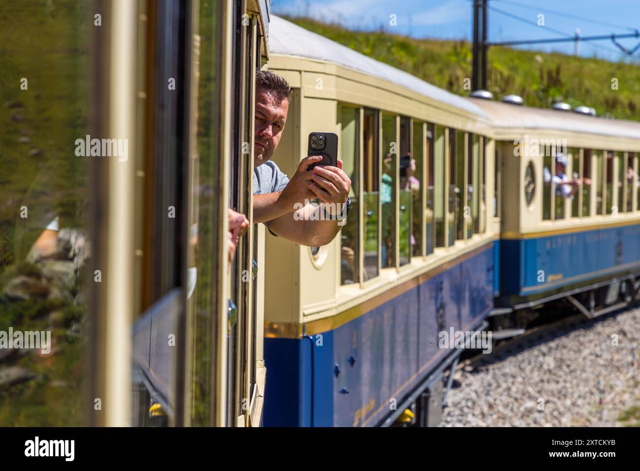 Train passenger in the Alpine Classic Pullman Express on the Oberalp ...