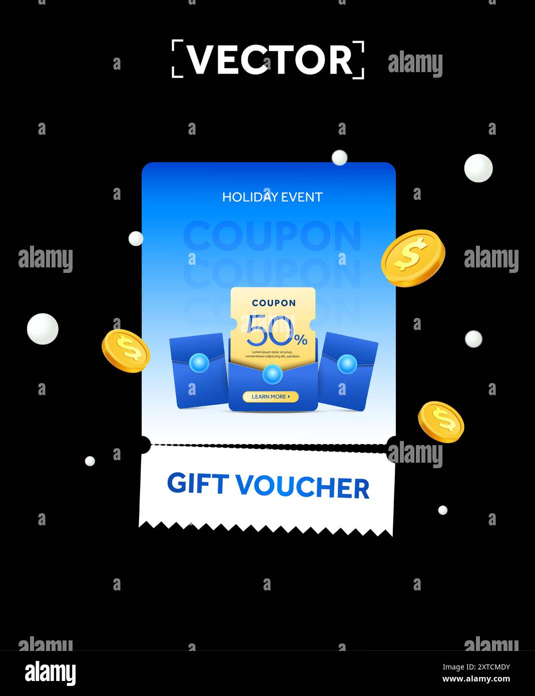 New 3d holiday coupon concept with golden coins, coupon code ...