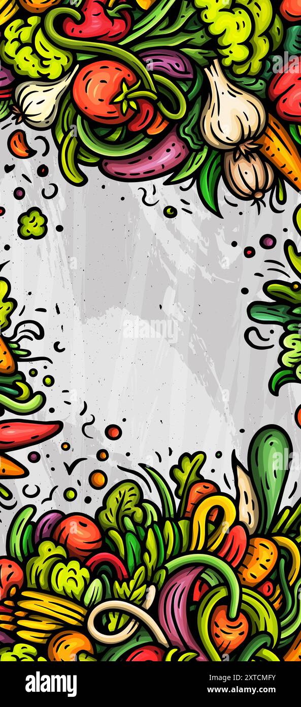 Vegetables cartoon vector doodle background. Veggies banner design ...
