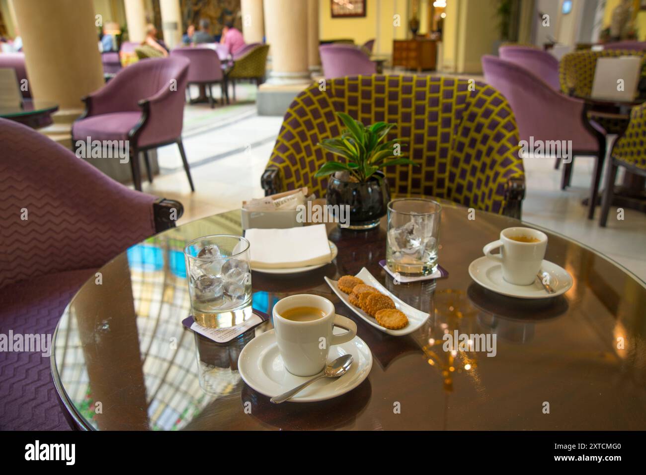 Two cups of coffe in the cafeteria.Palace Hotel, Madrid, Spain Stock ...