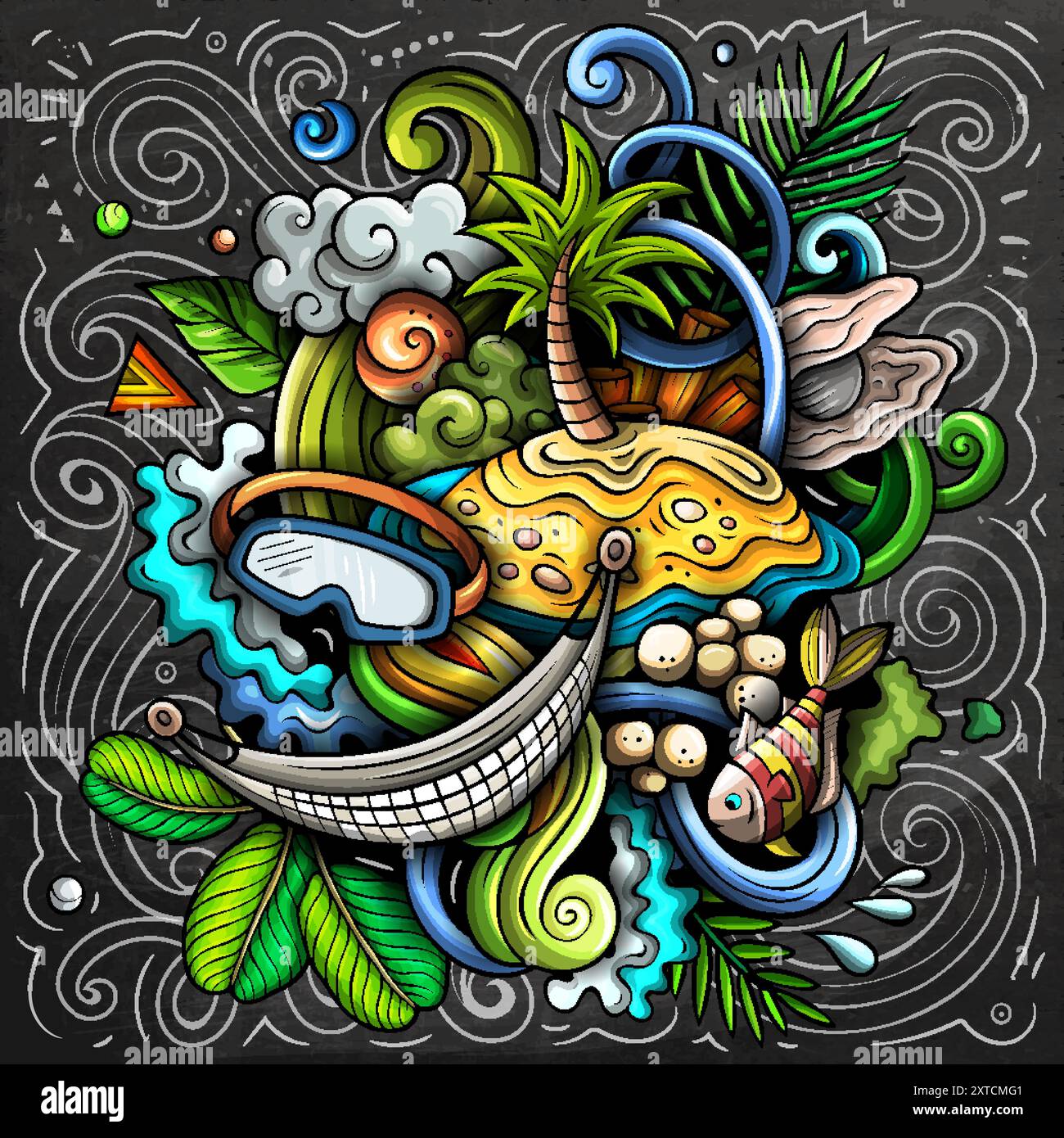 Bora-Bora funny cartoon doodle illustration Stock Vector Image & Art ...