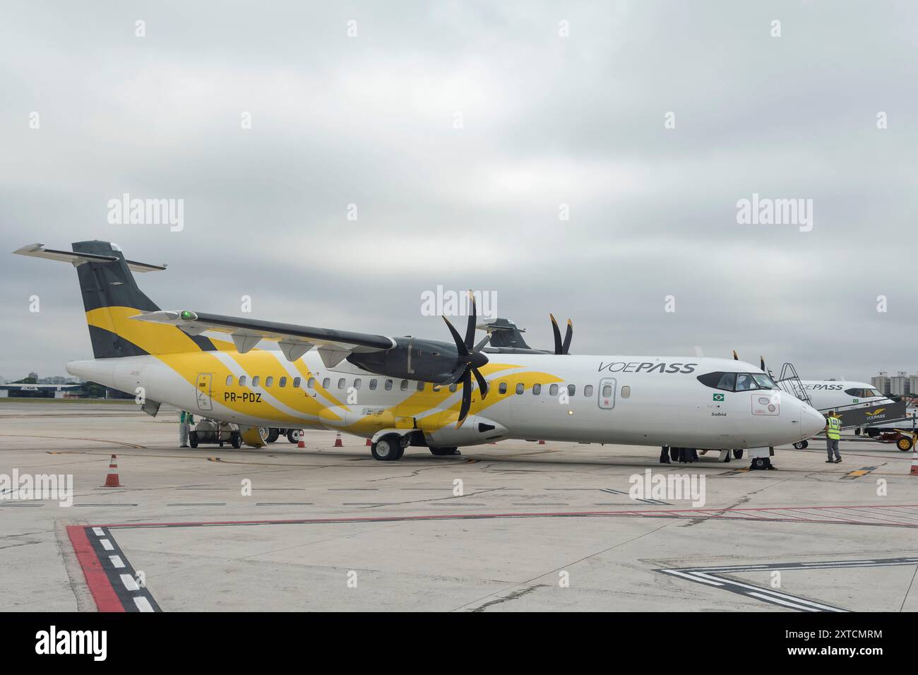 Voepass airline plane parked on the runway at Congonhas Airport. City ...