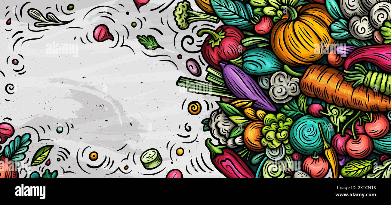 Vegetables cartoon vector doodle background. Veggies banner design ...