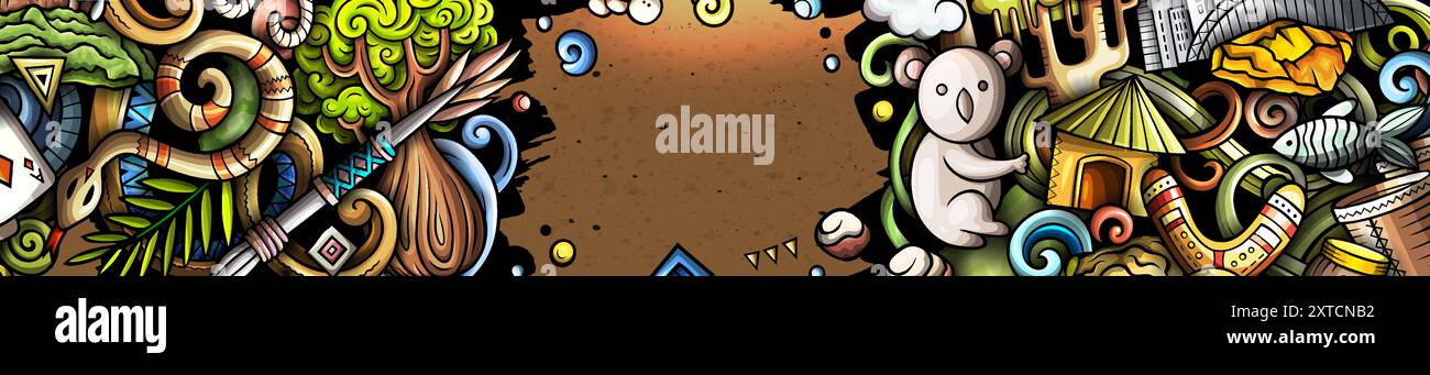 Cartoon vector doodle Australia background. Funny Australian colorful ...