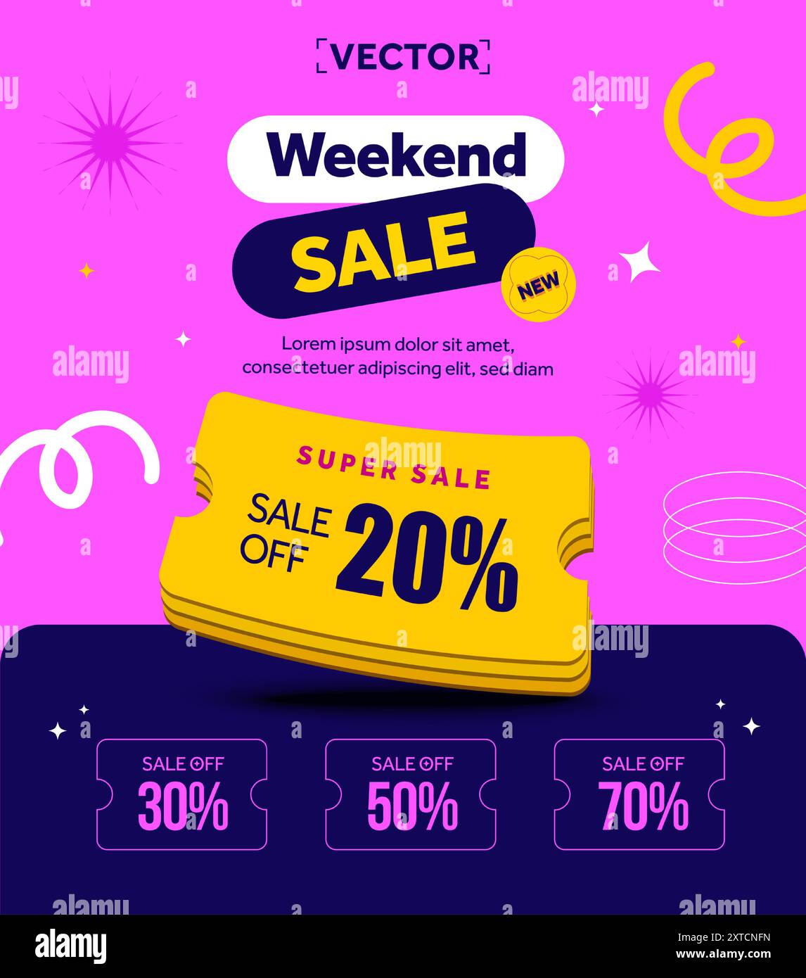 Weekend sale coupon banner template in 3d with coupon code, percentage ...