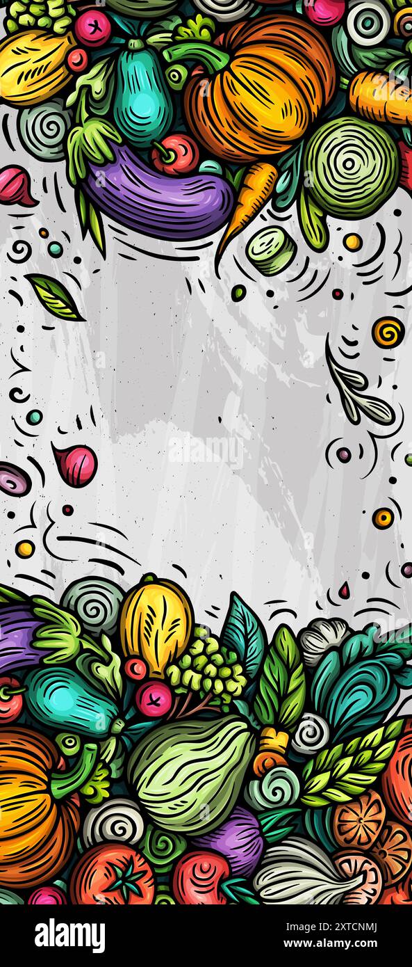 Vegetables cartoon vector doodle background. Veggies banner design ...
