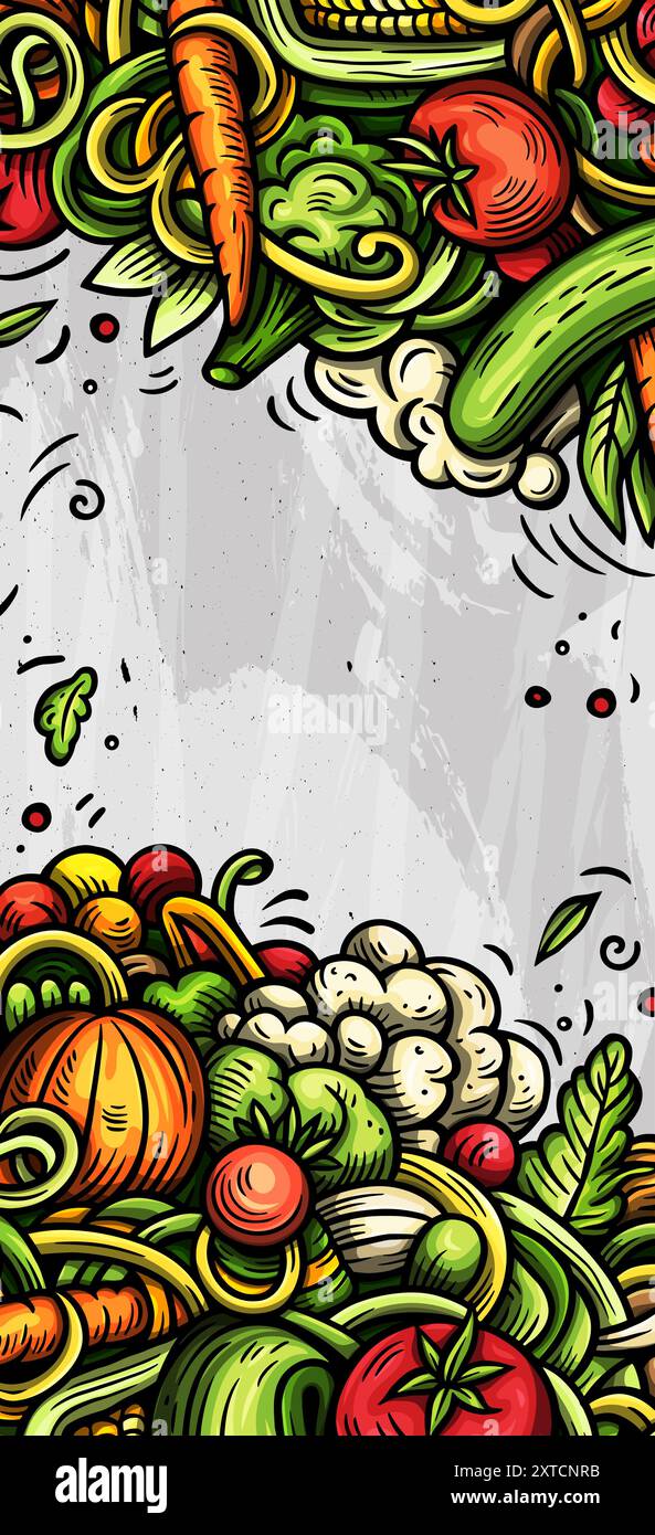 Vegetables cartoon vector doodle background. Veggies banner design ...