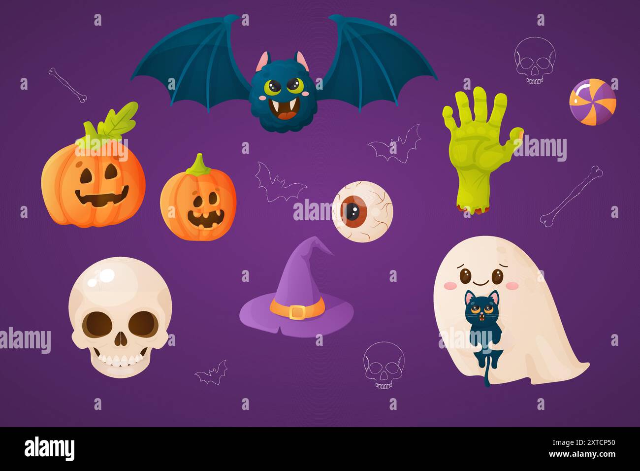 Halloween set in cartoon style for your designs vector illustration ...