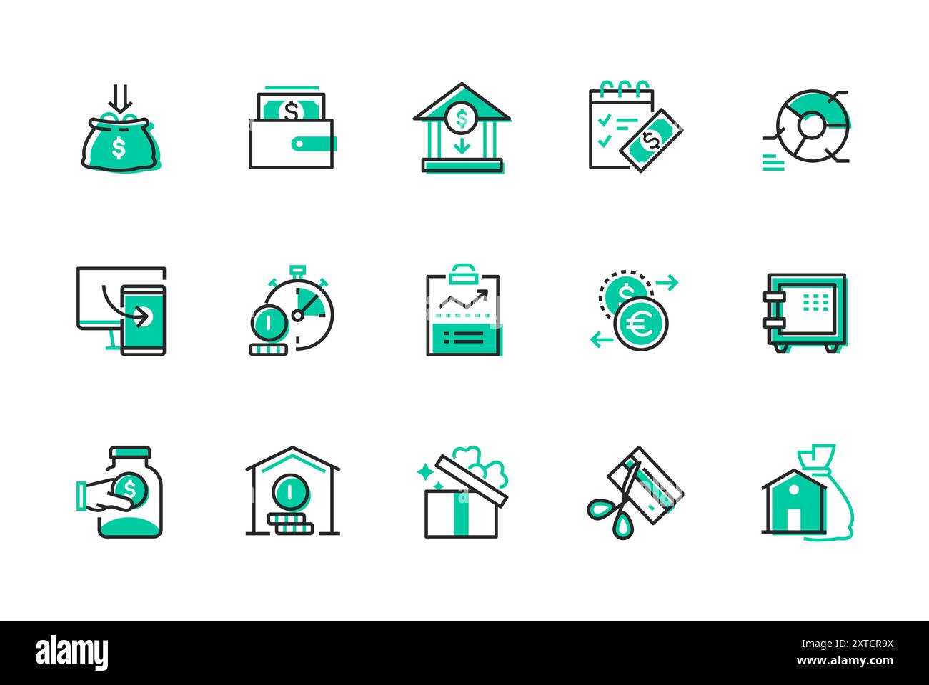 Financial transactions and banks - set of line design style icons Stock ...