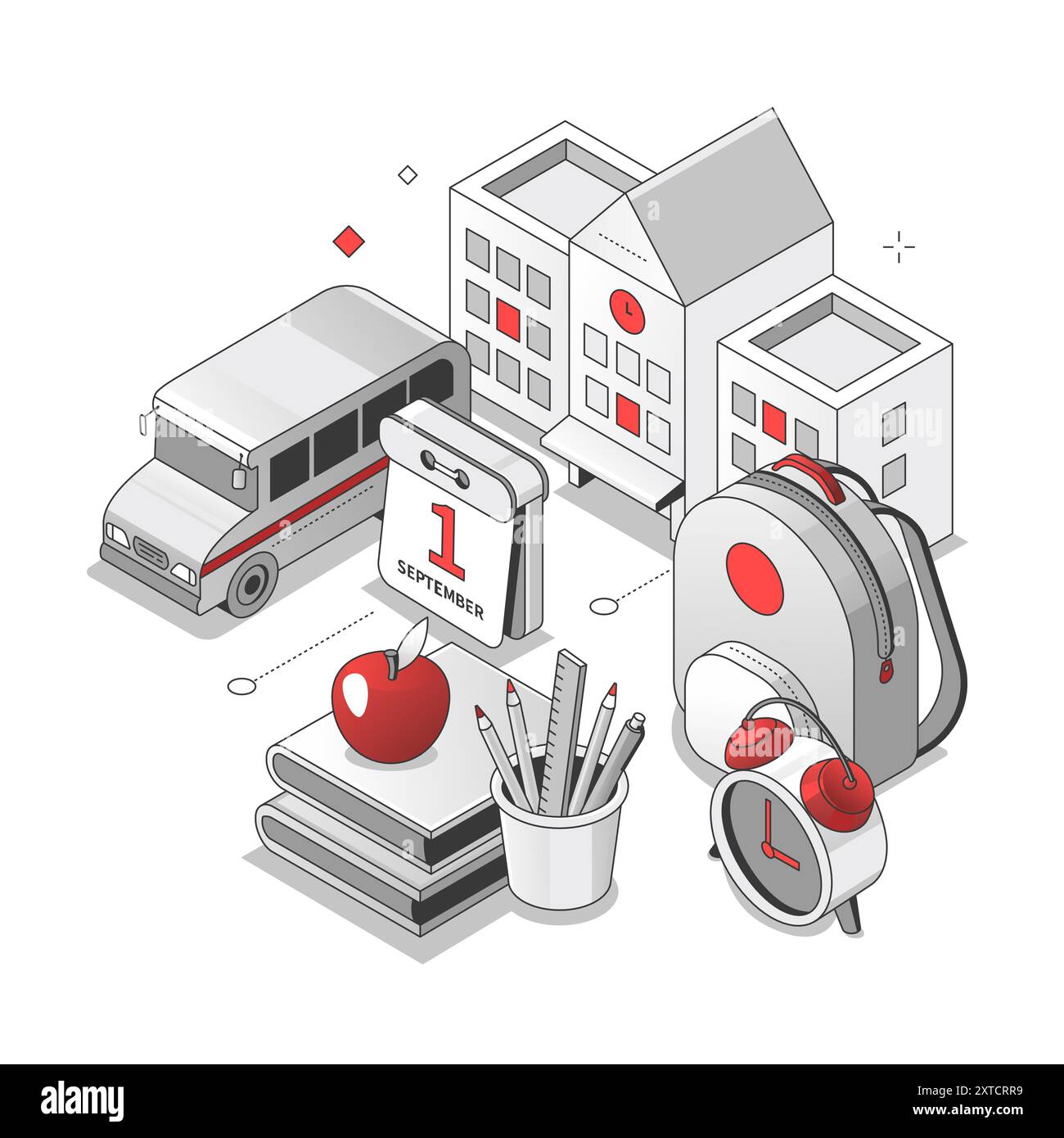 School day - isometric red and black line illustration Stock Vector ...