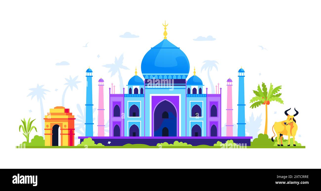 Taj Mahal panorama - modern colored vector illustration Stock Vector ...