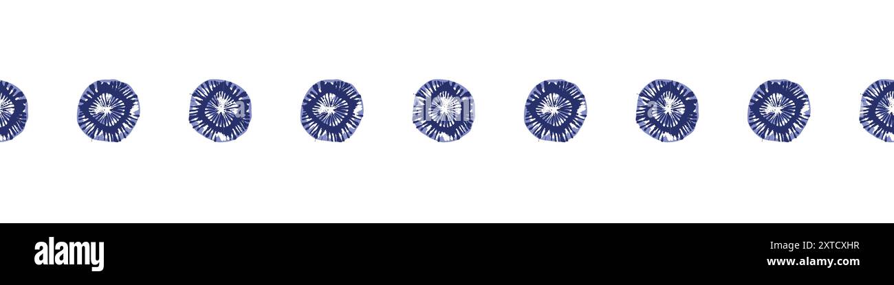 Indigo blue Japanese dot block print effect border. Seamless hand made ...