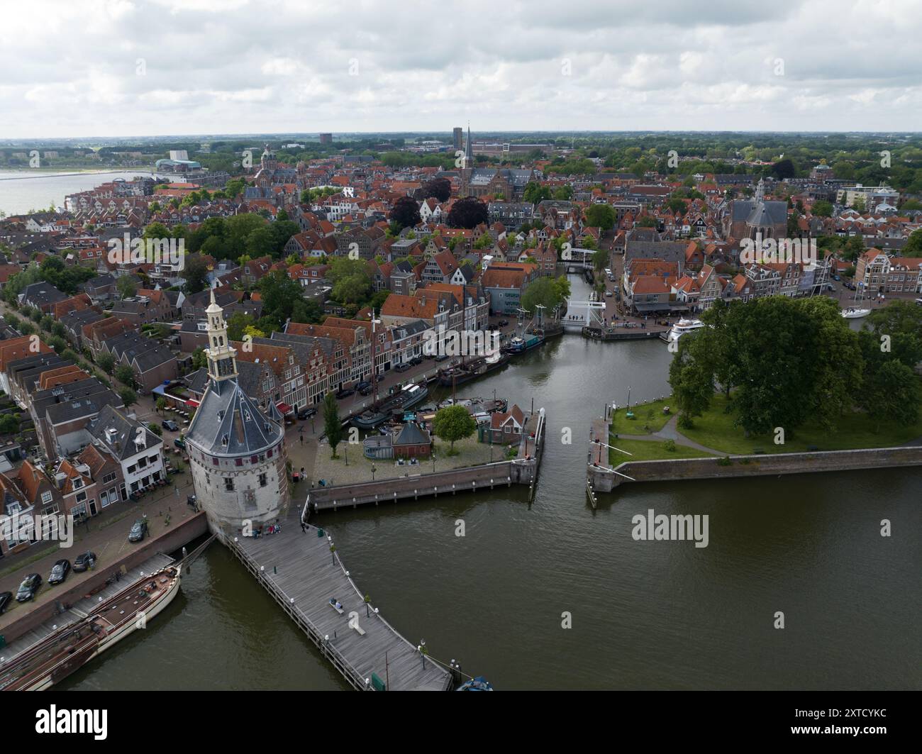 The Hoofdtoren in the North Holland Hoorn. Aerial city overview Stock ...
