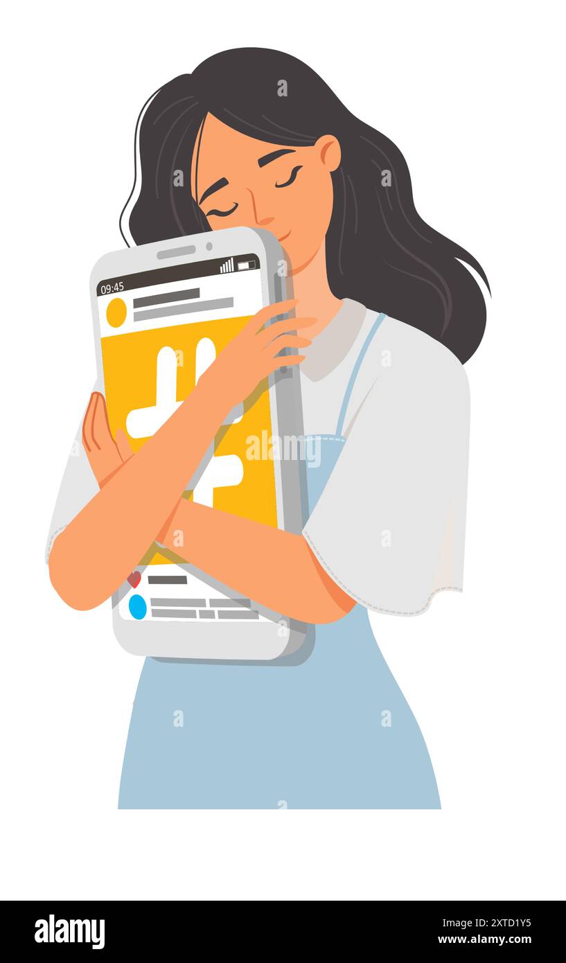 Young teenage girl cartoon character having smartphone addiction Stock ...