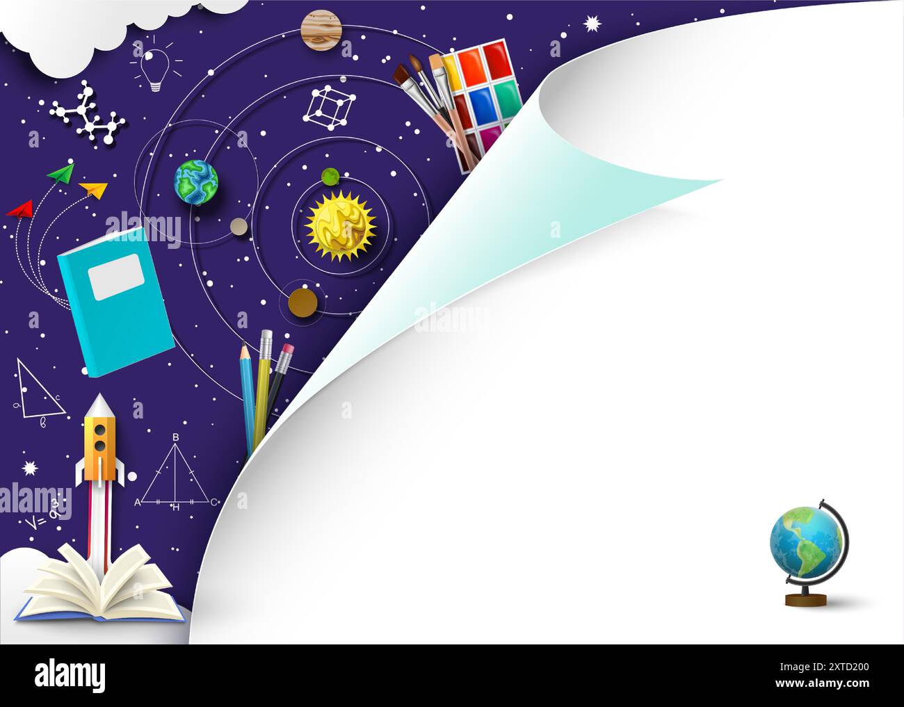 School poster background with education supply over starry sky Stock ...