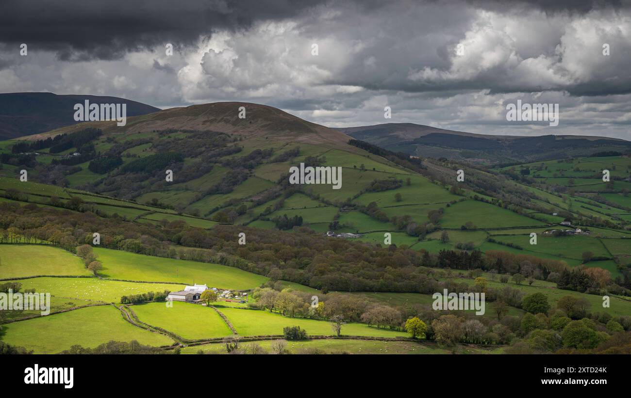 The rolling agricultural hills of mid Wales. The landscape is Talybont ...
