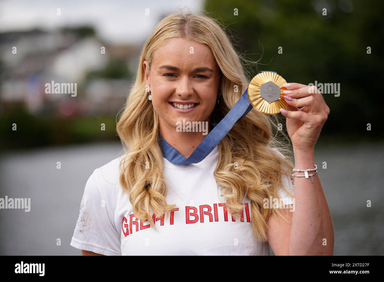 Team GB women's quadruple sculls gold medal winner, Hannah Scott holds ...