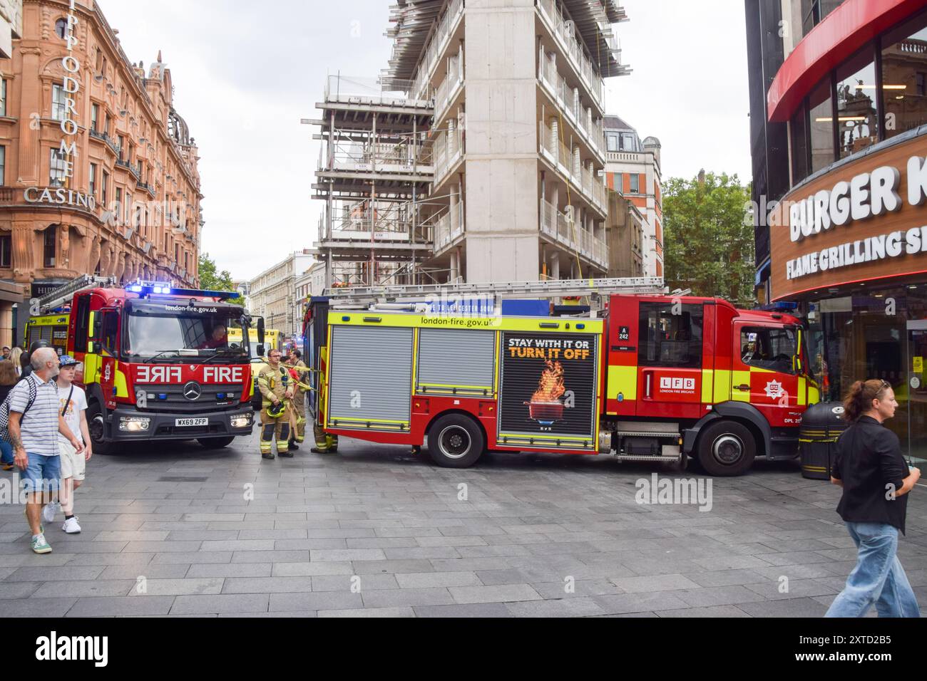 London, UK. 14th August 2024. Fire engines, ambulances and police seal ...