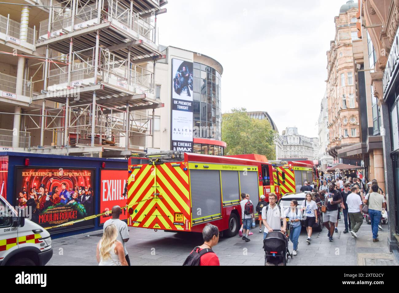 London, UK. 14th August 2024. Fire engines, ambulances and police seal ...