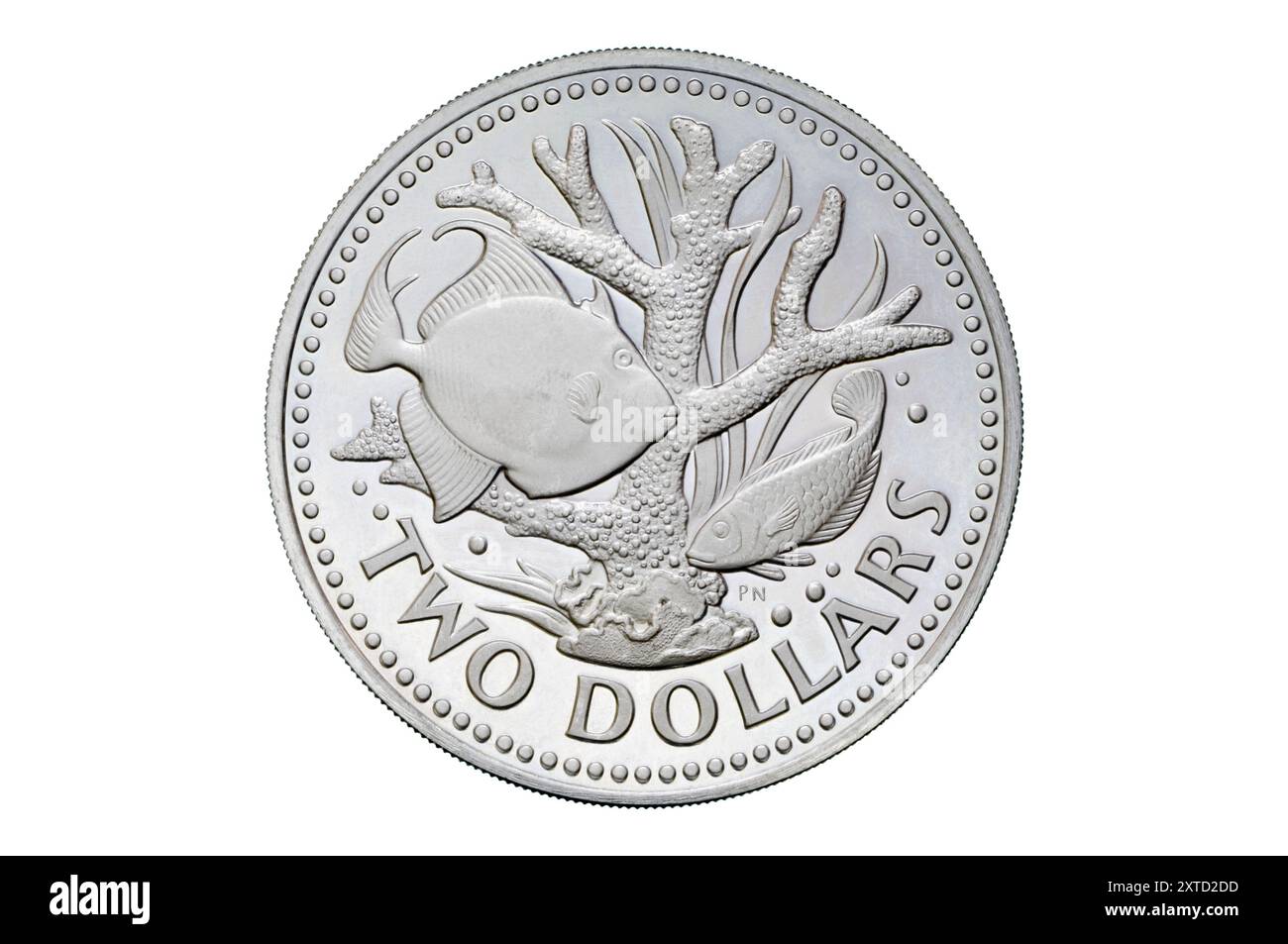Barbados 2 dollar coin. Depicting Staghorn Coral Stock Photo - Alamy