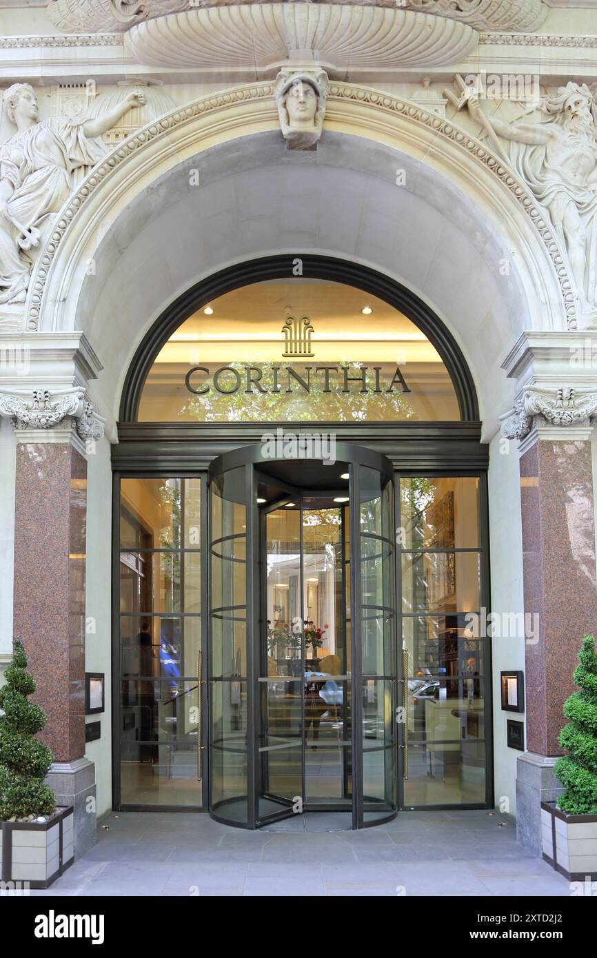 Entrance to the Corinthia Hotel, London, UK. An exclusive 5 star hotel ...