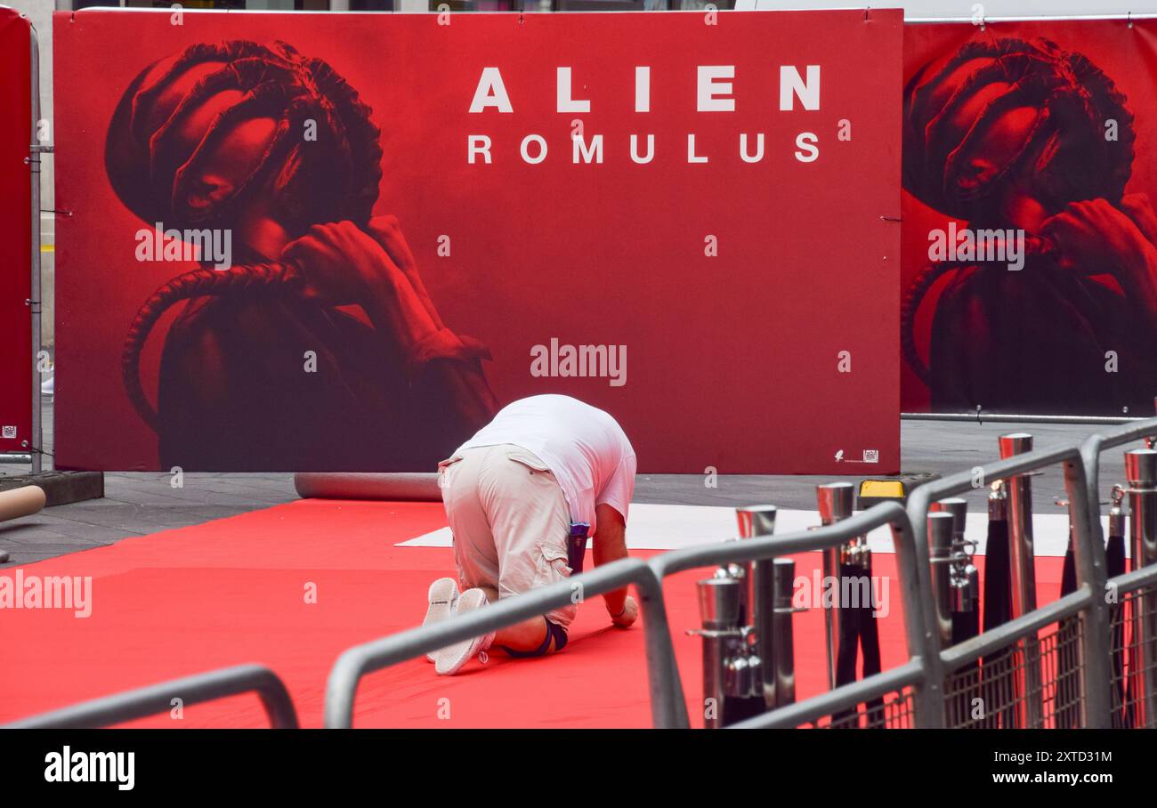 London, UK. 14th August 2024. Alien: Romulus red carpet preparations in ...