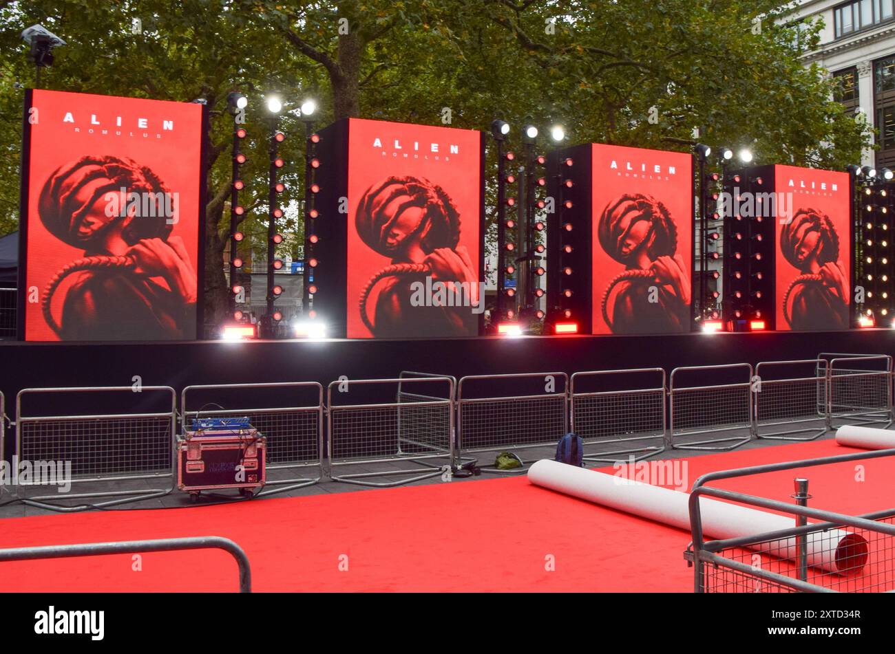 London, UK. 14th August 2024. Alien: Romulus red carpet preparations in ...