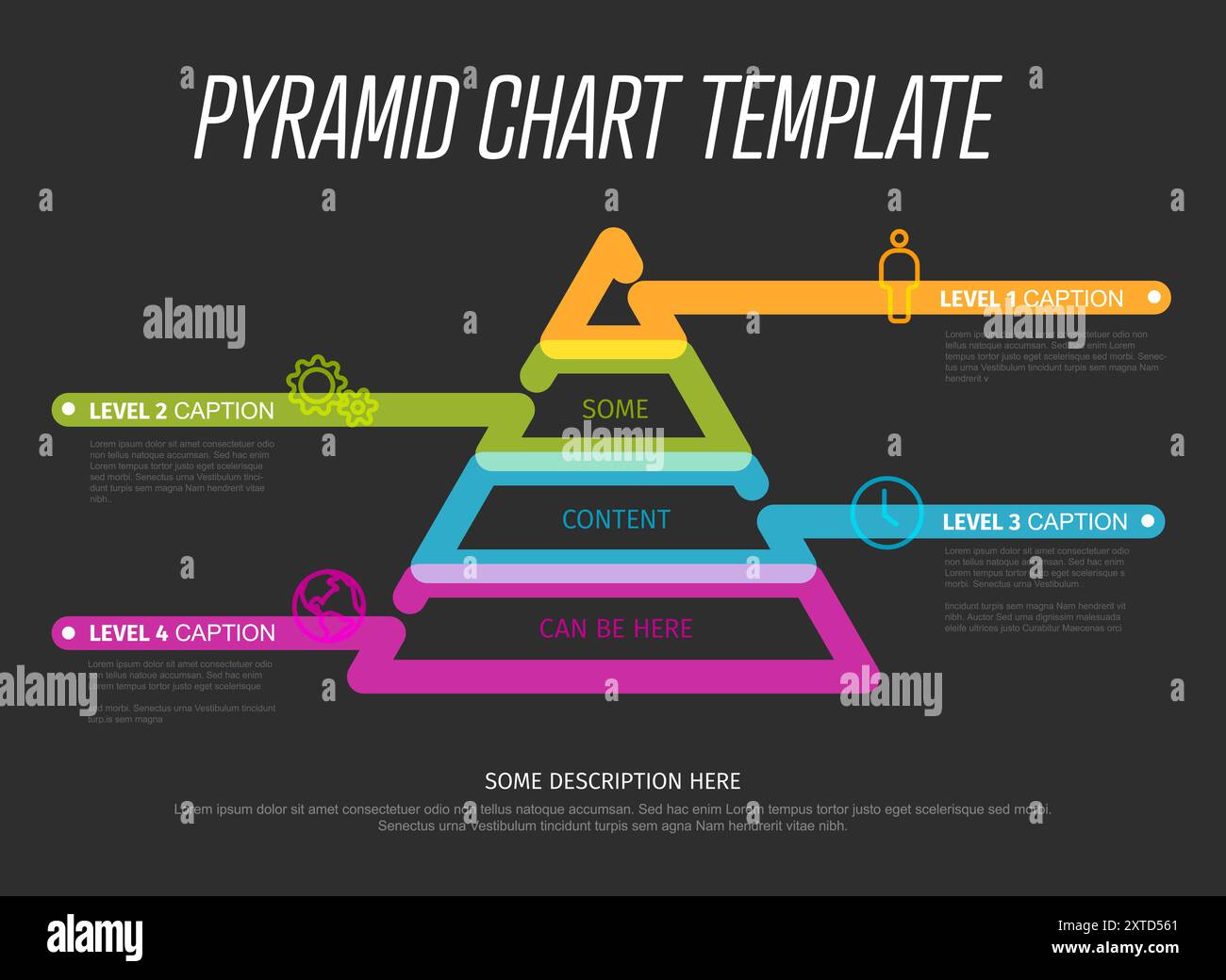 Vector Infographic Pyramid chart diagram template made from thick color ...