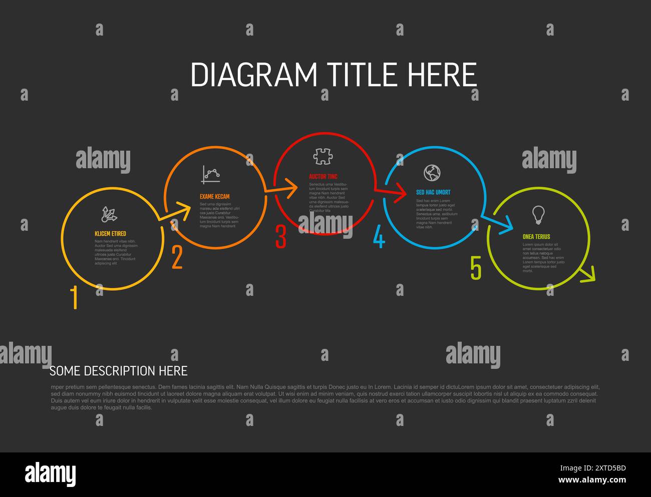 Horizontal simple five steps infographic schema template made from thin ...