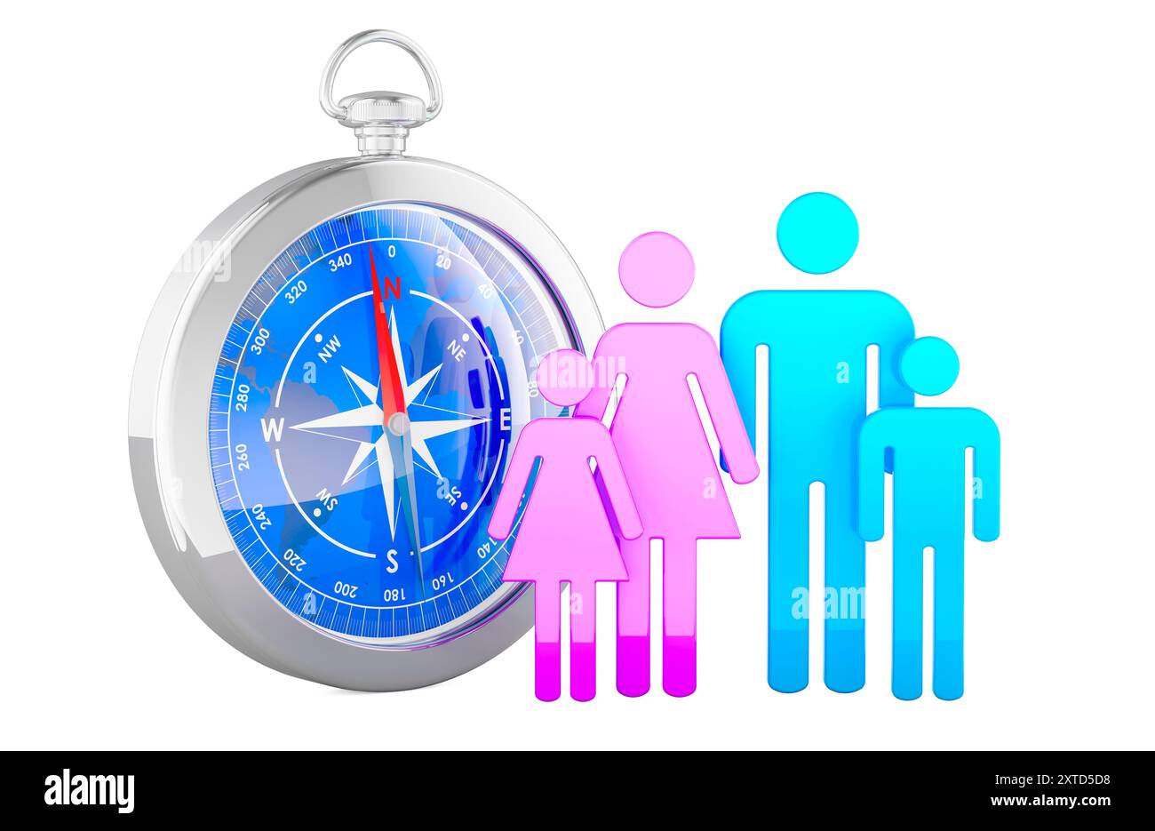 Family travel, concept. Family silhouettes with compass. 3D rendering ...