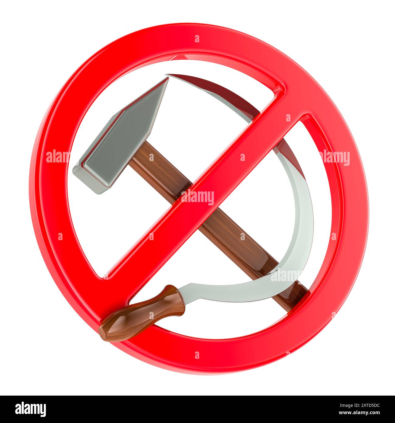 No communism, concept. Prohibition sign with hammer and sickle, 3D ...
