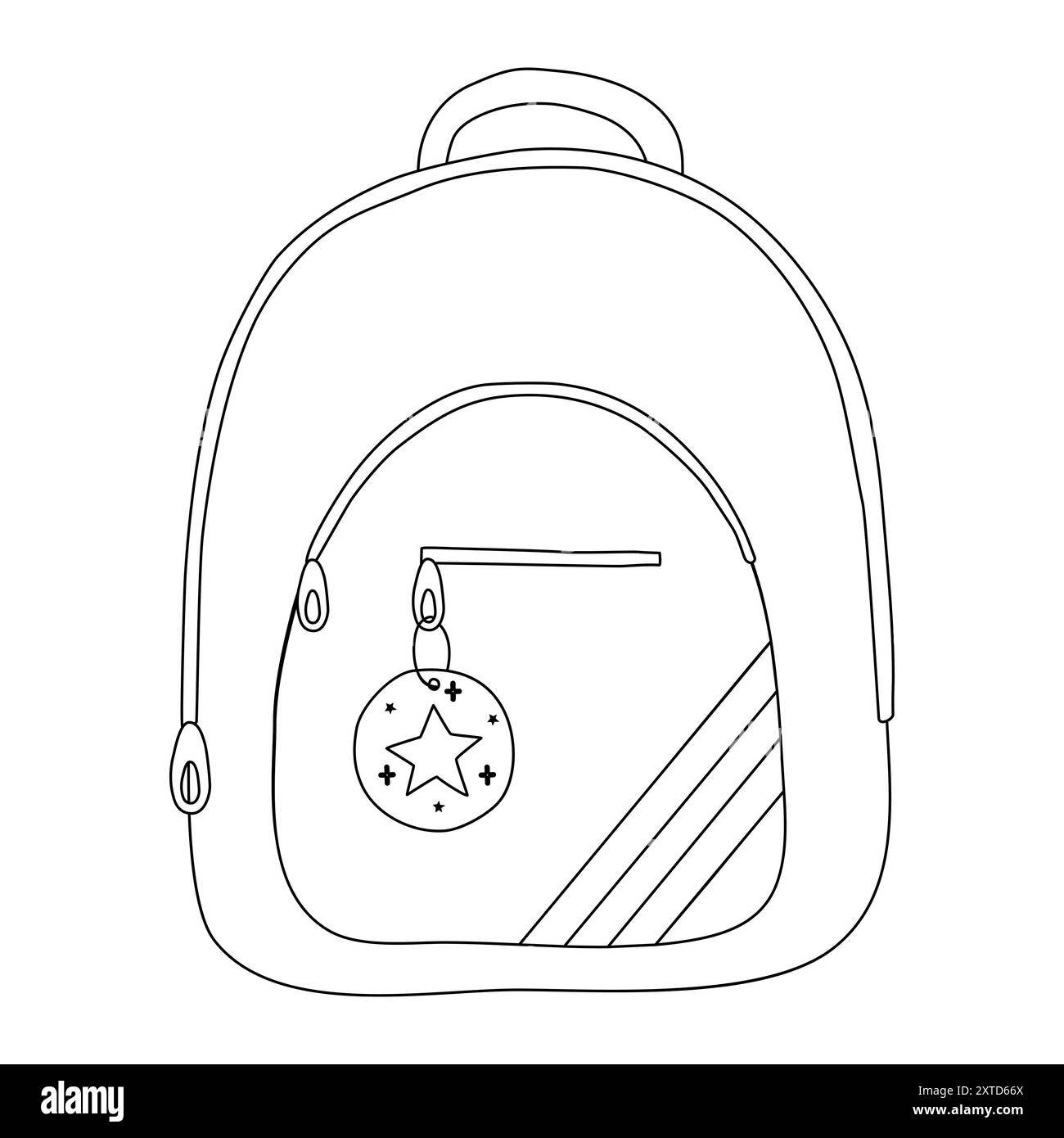 School backpack, doodle style flat vector outline illustration for kids ...