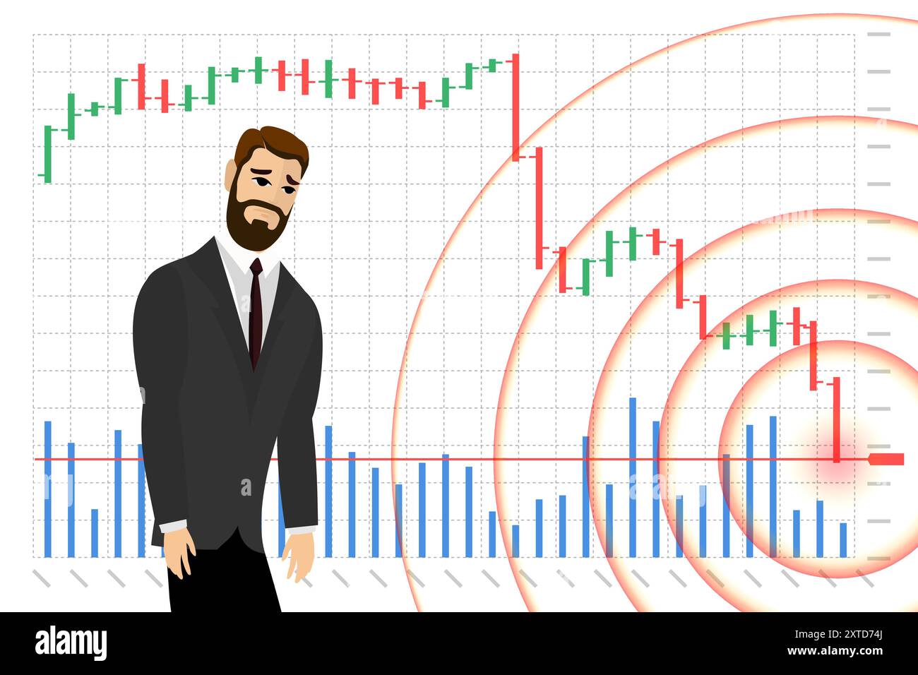 Sad businessman trader on stock index chart falling and investor ...