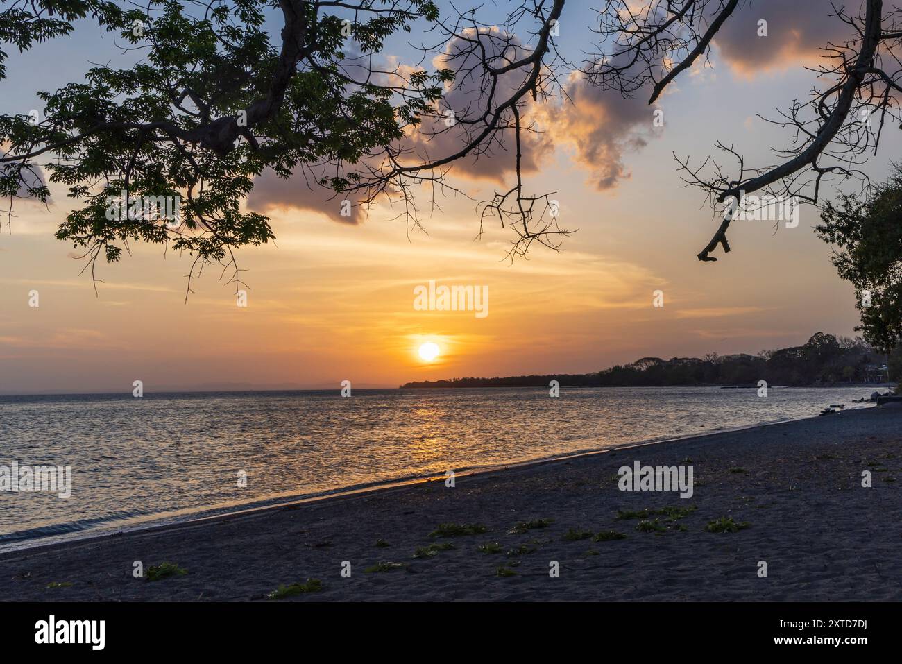 Tropical sunset at Ometepe vulcano island in southwest Nicaragua Lake ...
