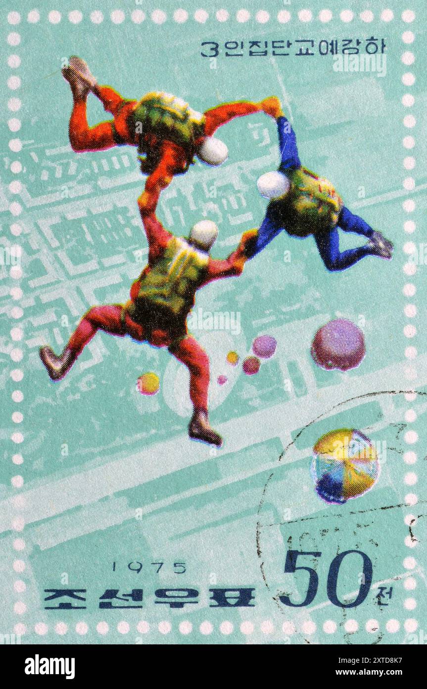 Cancelled postage stamp printed by North Korea, that shows Formation ...