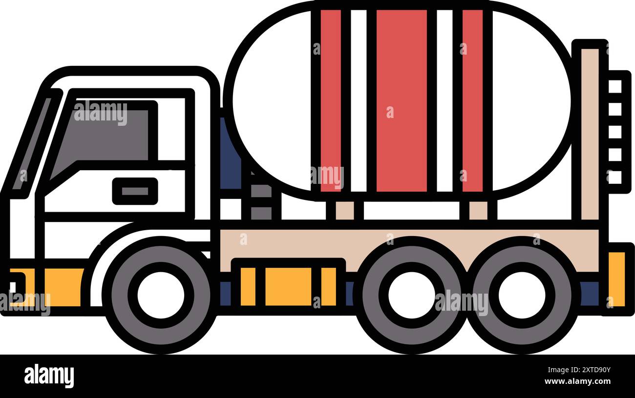 A black and white drawing of a cement truck. The truck is parked on a ...