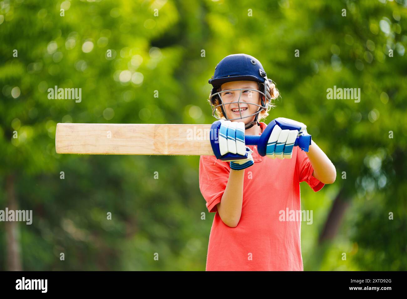 Kids playing cricket in summer park. Boy with bat and ball on cricket ...
