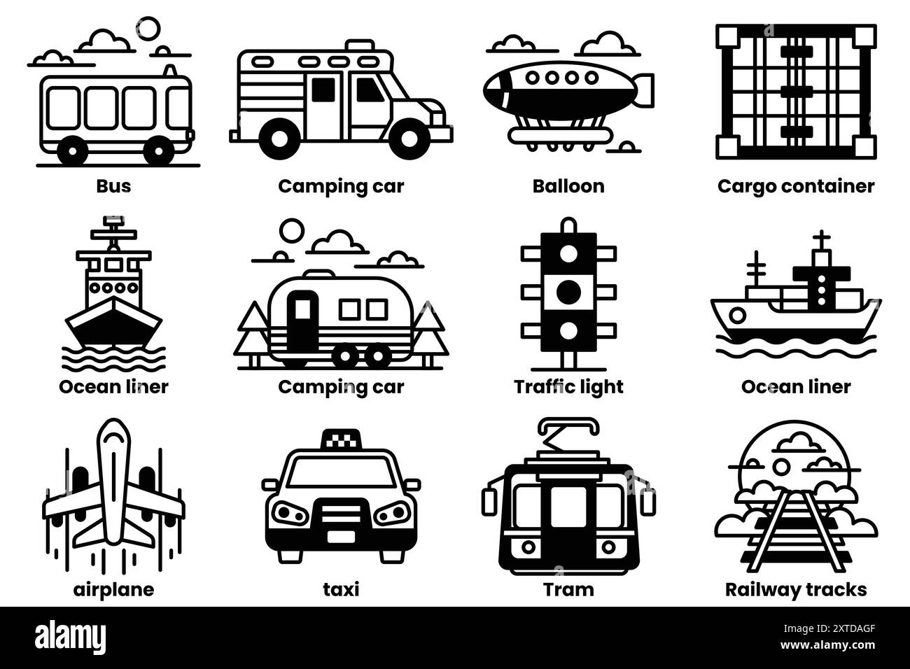 The image is a collection of various transportation icons, including ...