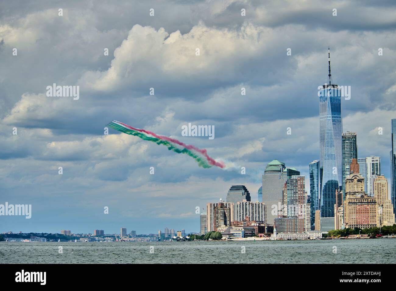 Italian Air Force jets (Frecce Tricolori) are flying over the Hudson ...