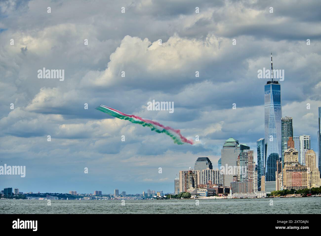 Italian Air Force jets (Frecce Tricolori) are flying over the Hudson ...