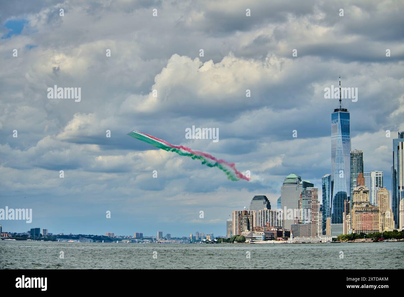Italian Air Force jets (Frecce Tricolori) are flying over the Hudson ...
