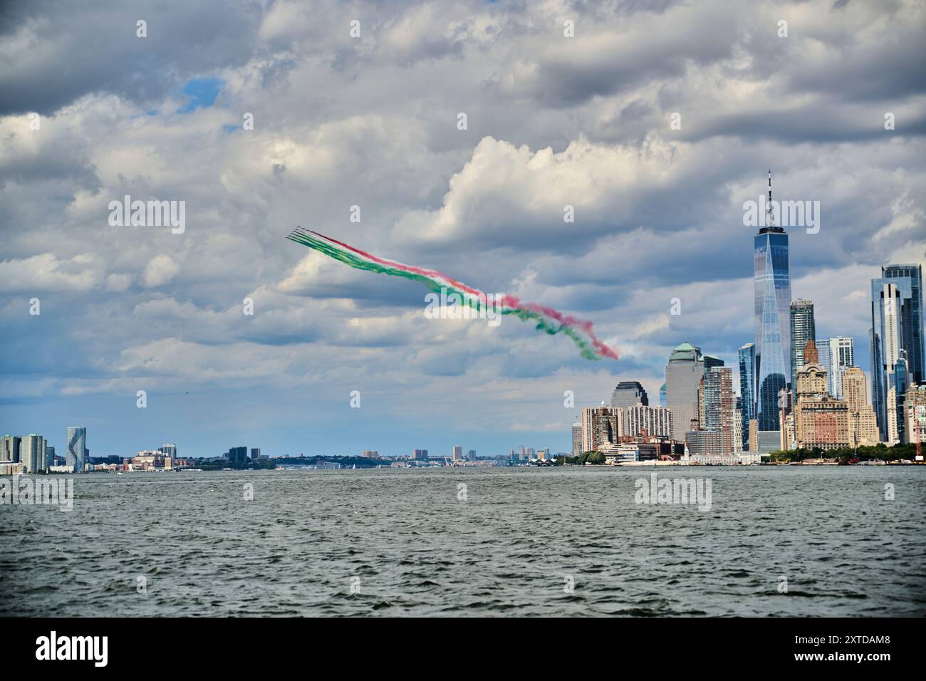 Italian Air Force jets (Frecce Tricolori) are flying over the Hudson ...
